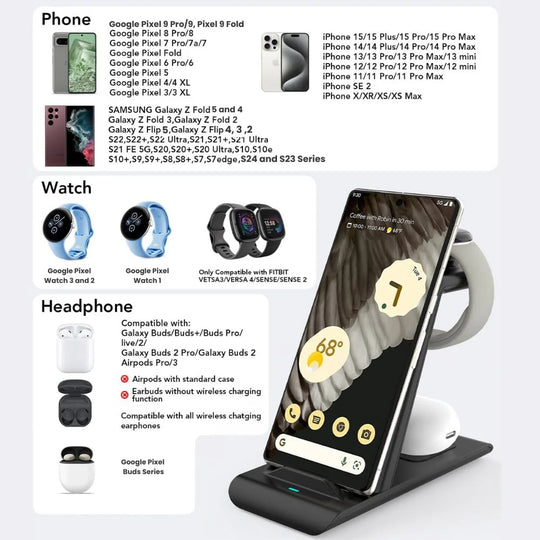 3 in 1 Google Pixel Charging Station | Pixel Watch 1 and 2 Charger ...